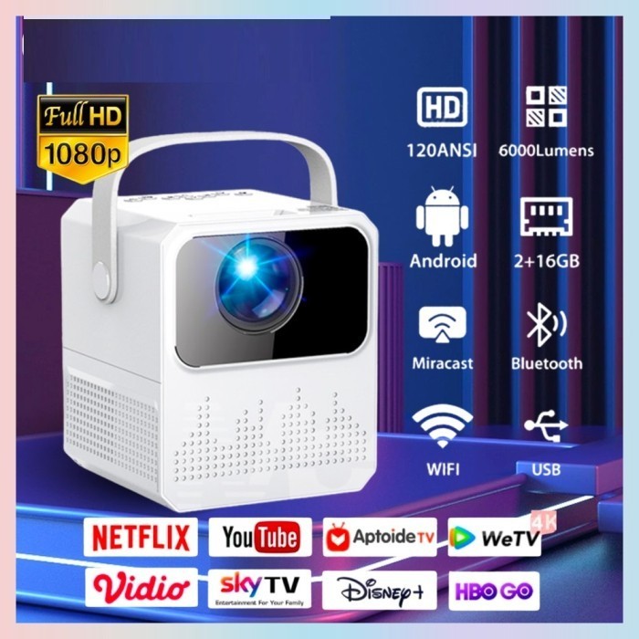 Jual SMARTCOM T2 Mini Proyektor Android TV 1080P Smart Projector 6000 ...