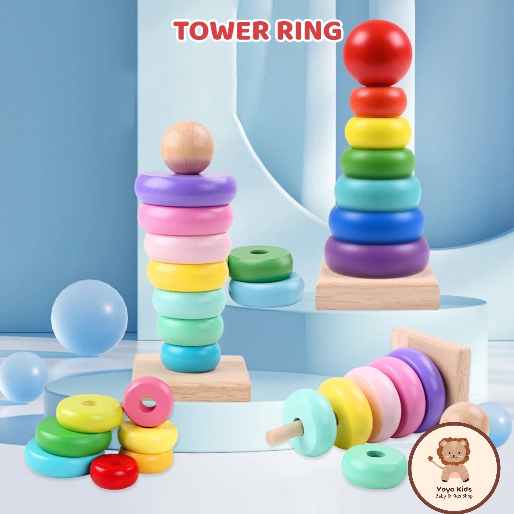 Jual Mainan Ring Donat Susun Anak Bayi Balita Bahan Kayu Edukasi Puzzle ...