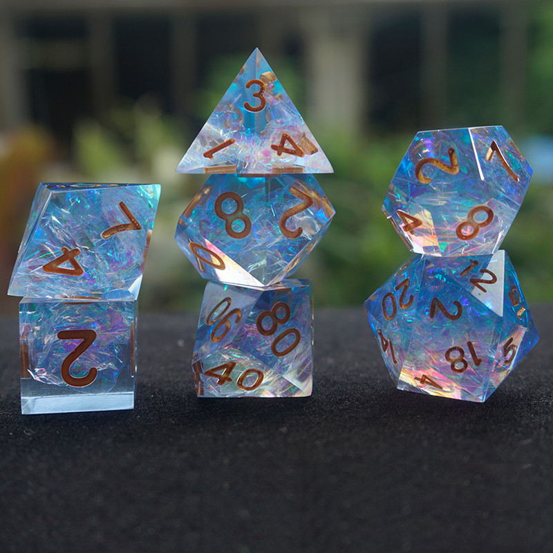 Jual Clear Sharp Edge Handmade Dice Cube 7pcs/Set for RPG DnD TRPG Board Games D4,D6,D8,D10,D ...
