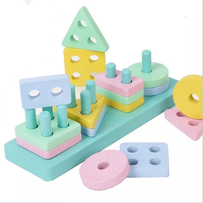 Jual [PROMO MERIAH] Montessori 3D Puzzle Stacking Pastel Wooden Toy ...