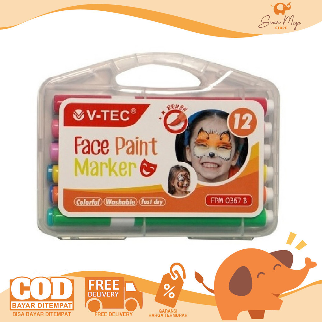 Jual Vtec Face Paint Marker FPM 0367 12 Color Spidol Khusus Wajah Aman ...