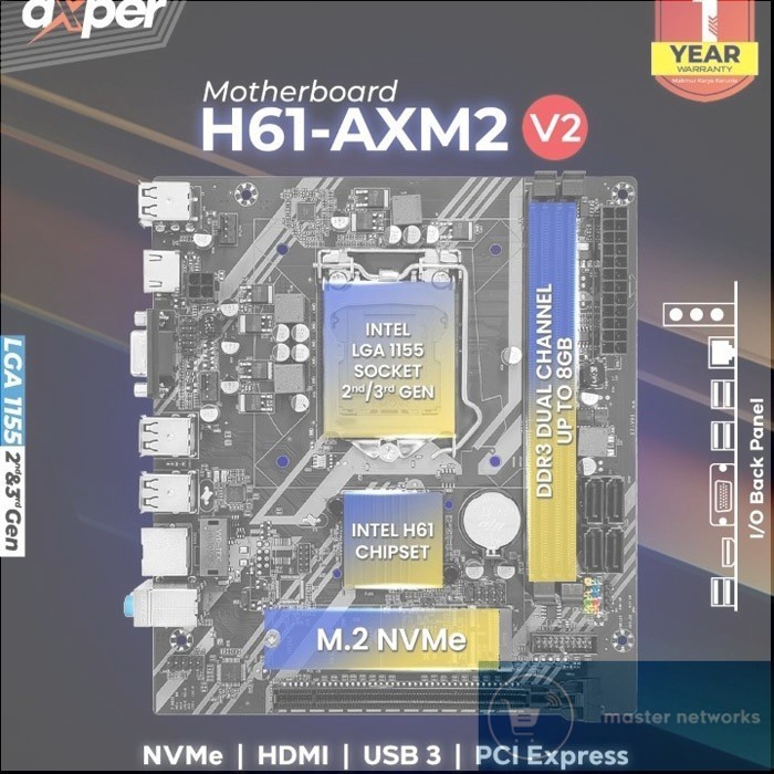 Jual Axper H61-AXM2 Motherboard LGA1155 DDR3 HDMI NVMe PCI Express ...