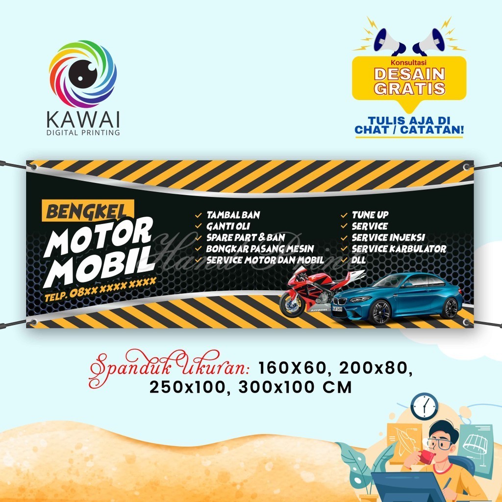 Jual Spanduk Banner MMT Bengkel Home Garage Motor Mobil Bisa Rekuest ...