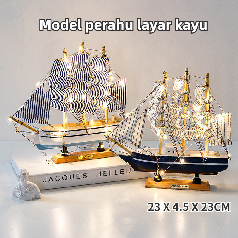 Jual Model Perahu Layar Kayu Dengan LED Lampu Kerajinan Office Living ...