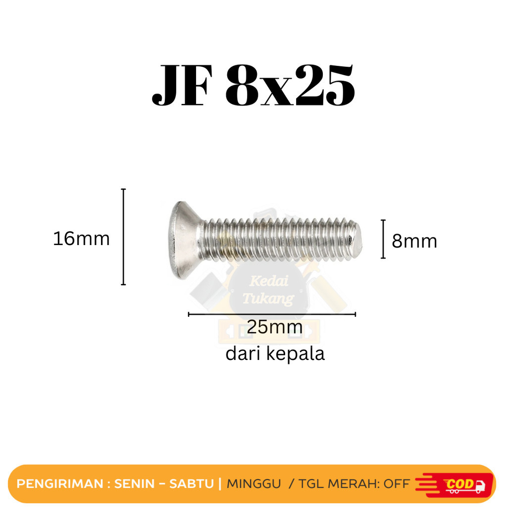 Jual KEDAI TUKANG Baut JF Flat Head 8x25 M8 x 25 Baut Mesin Baut Obeng ...