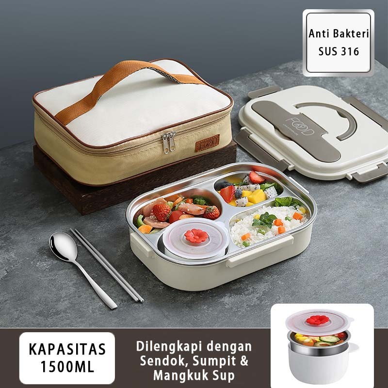 Jual Lunch Box Kotak Makan Kotak Bekal Stainless Steel 316 Anti Tumpah | Shopee Indonesia