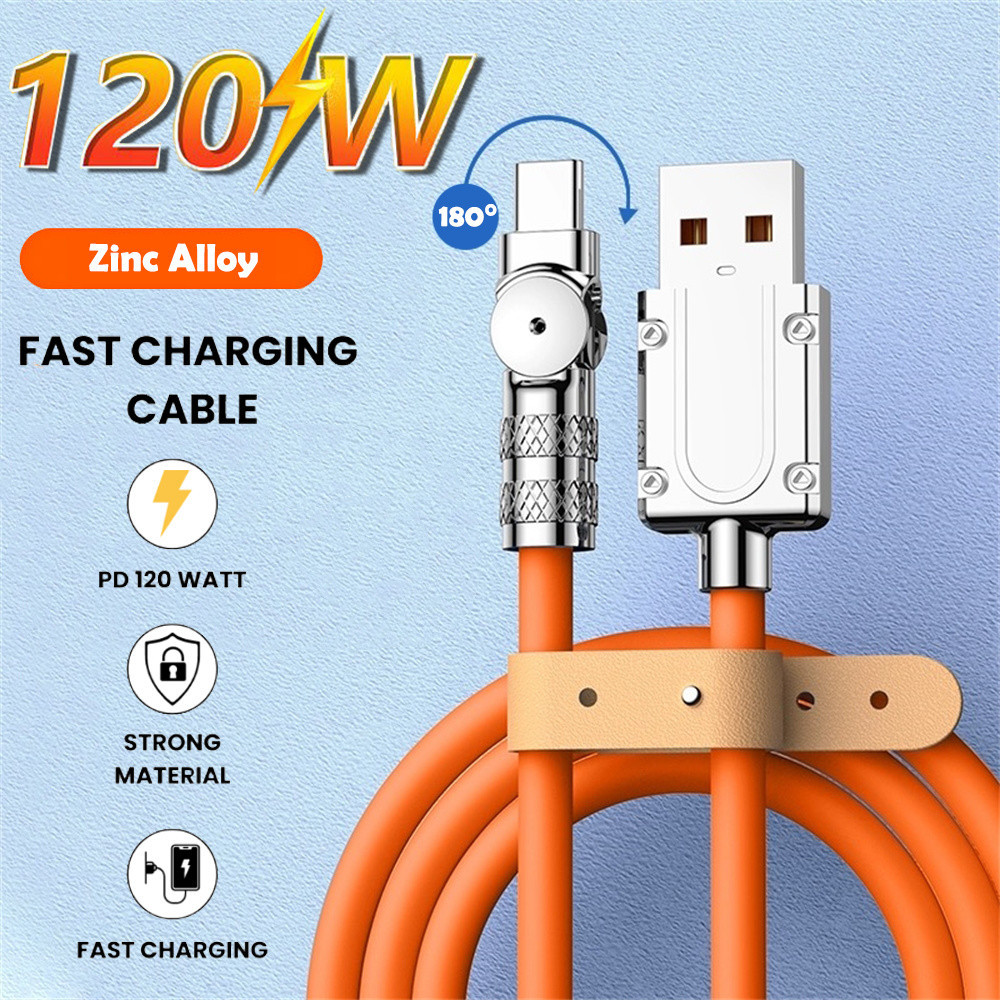 Jual 120W Super Fast Charging Type C 6A Micro USB Rotatable 180° Liquid ...