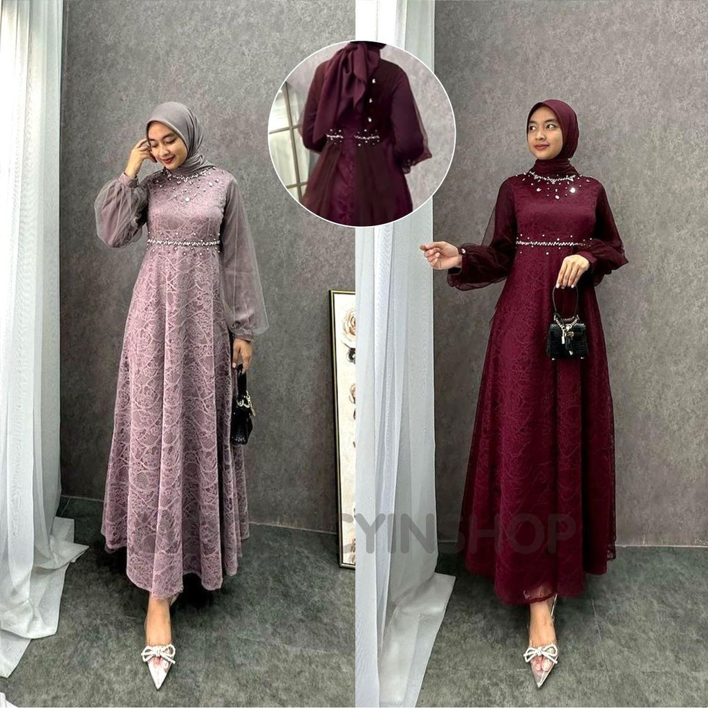 Jual GAMIS SALWA NADINE FASHION MUSLIM WANITA FULL LACE BROKAT GAUN PESTA MEWAH KONDANGAN ELEGAN ...
