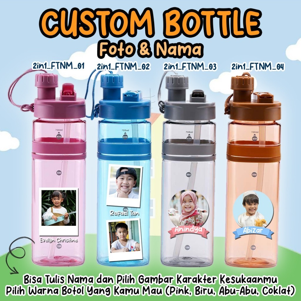 Jual BOTOL MINUM 2 IN 1 CUSTOM DESAIN FOTO & NAMA KAPASITAS 700ML ...
