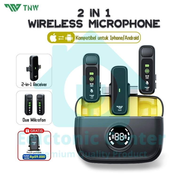 Jual TNW A13 Wireless Microphone 2-In-1 Clip On Mic Wireless Dual ...
