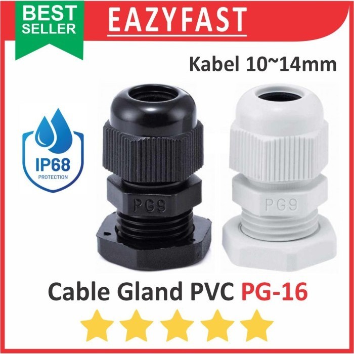Jual Kabel Cable Gland PG16 PG 16 PVC Waterproof IP68 Water Proof IP 68 Hitam Putih Glen Box ...