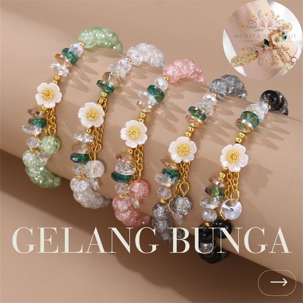 Jual Gelang Manik bangle Bunga Kristal Korean Aesthetic | Shopee Indonesia