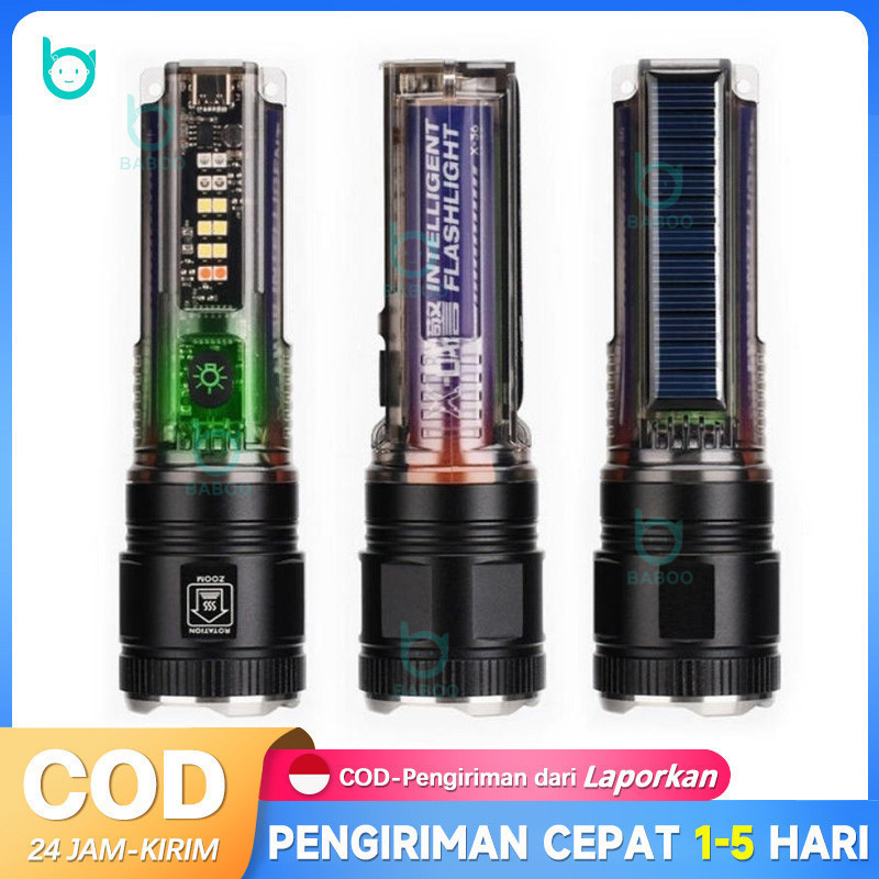 Jual Senter X36 LED laser Transparan solar panel cahaya putih | Shopee Indonesia