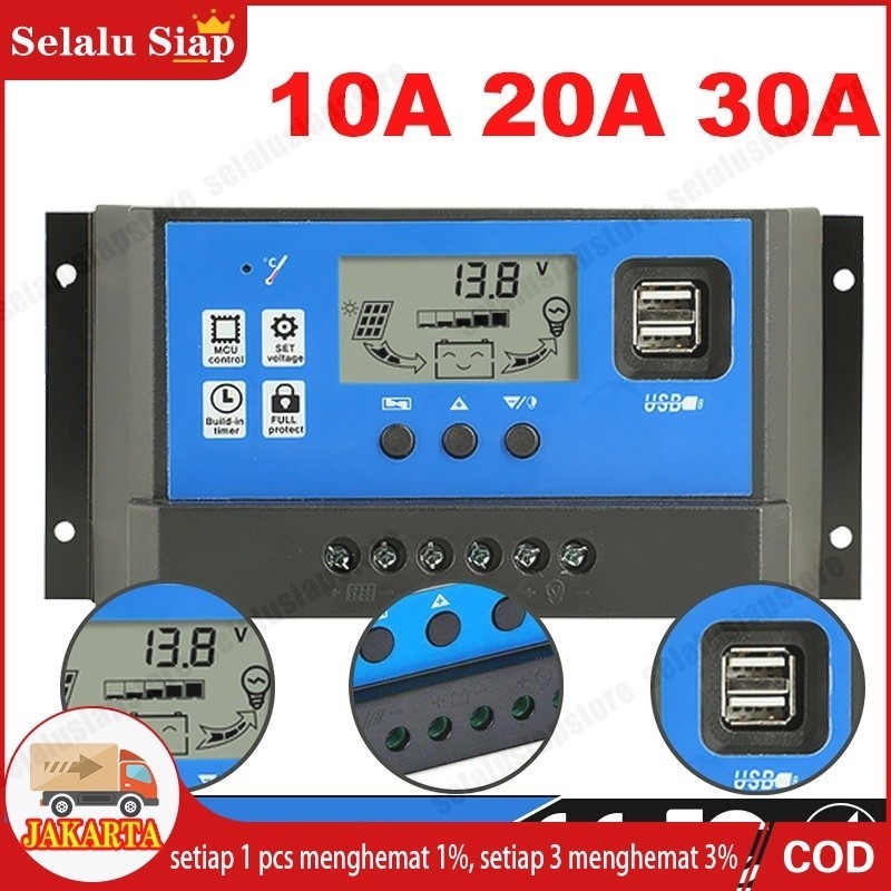 Jual Solar Charge Controller LCD LED Display Solar PWM 12V/24V 10A 20A 30A 50A 60A USB Panel ...