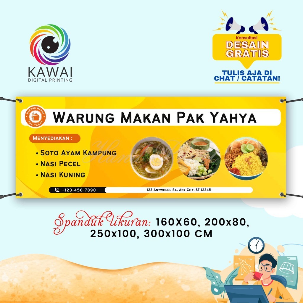 Jual Spanduk Banner MMT Jualan Makanan Warung Makan Kuning Bisa Rekuest ...