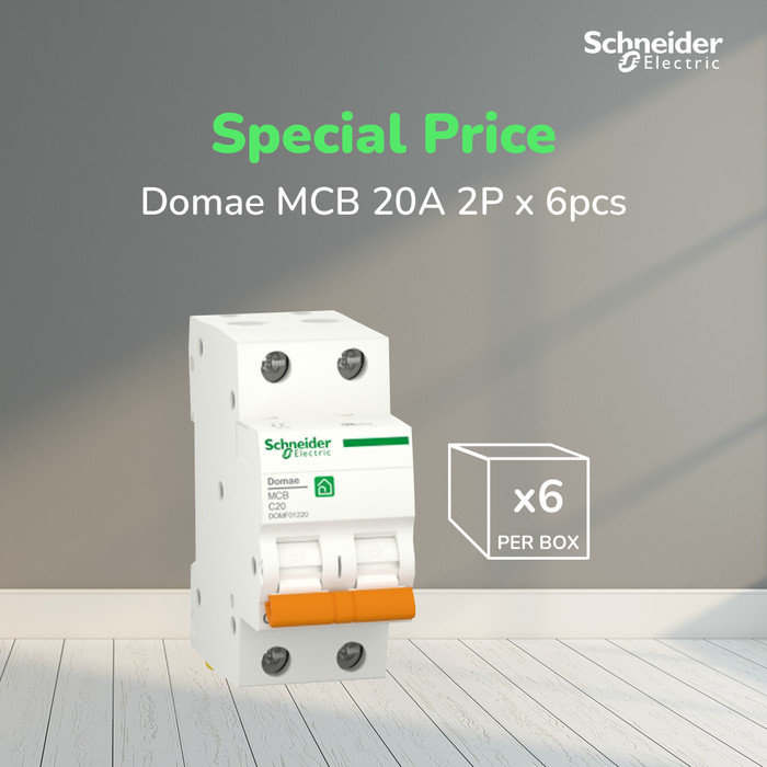 Jual (Isi 6pcs) Schneider Electric NEW DOMAE MCB 20A 2P - DOMF01220 ...