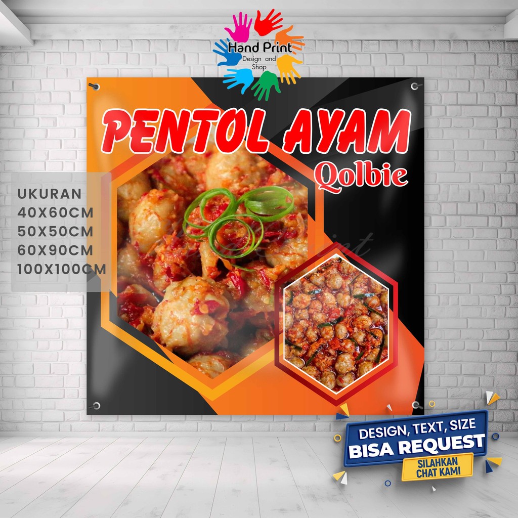 Jual Spanduk Banner Jualan Pentol Ayam MMT Spanduk Custom 100x100 ...