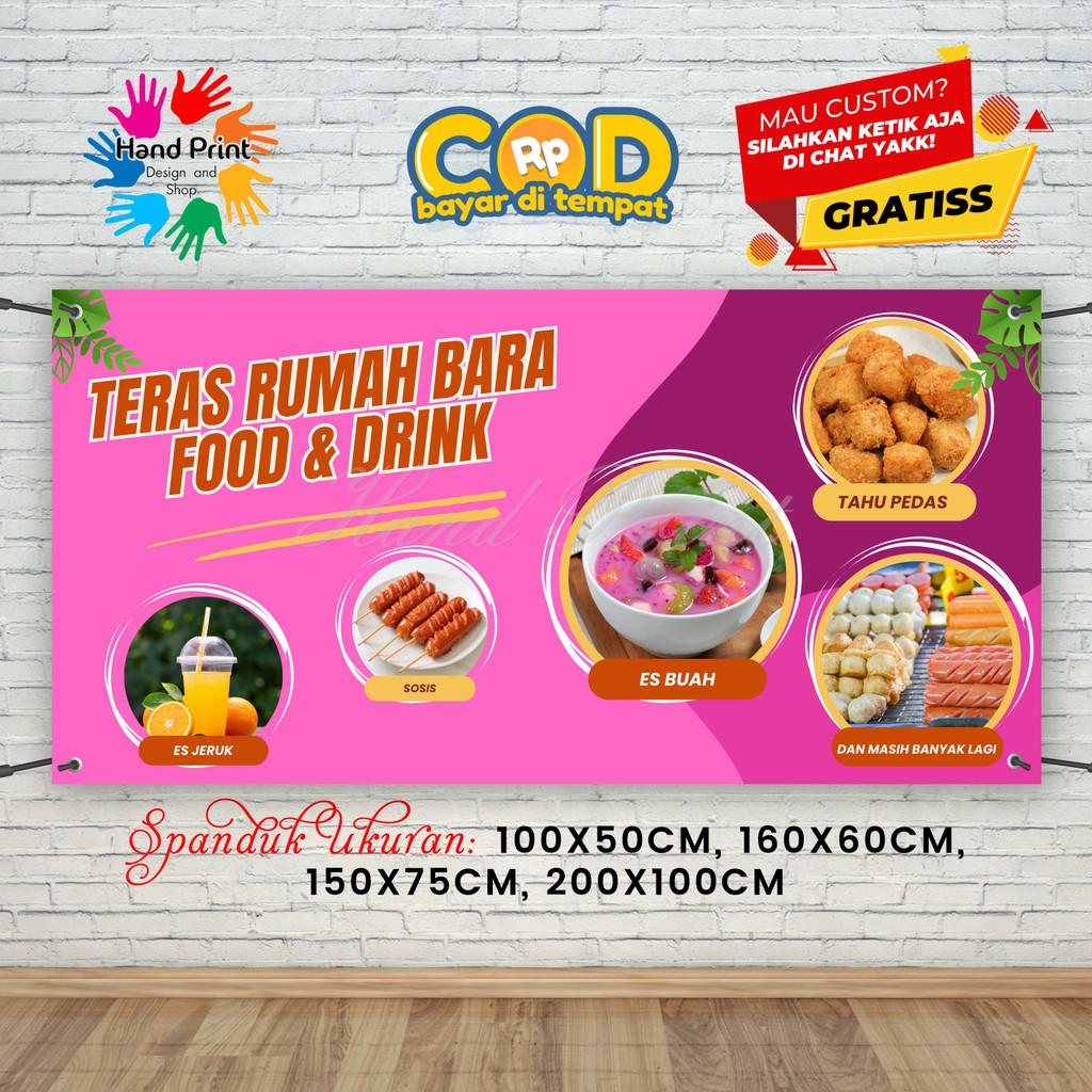 Jual Cetak Spanduk Banner Food & Drink Pink MMT Spanduk Custom 200x100 ...