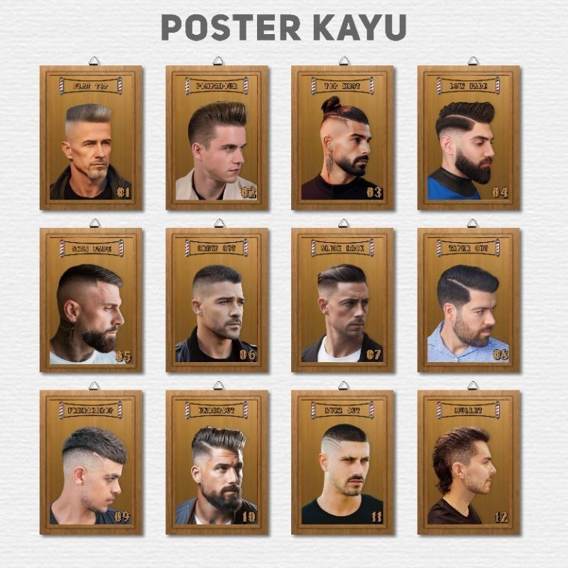 Jual POSTER KAYU BARBERSHOP 2024 MODEL RAMBUT TERBARU HIASAN DINDING ...