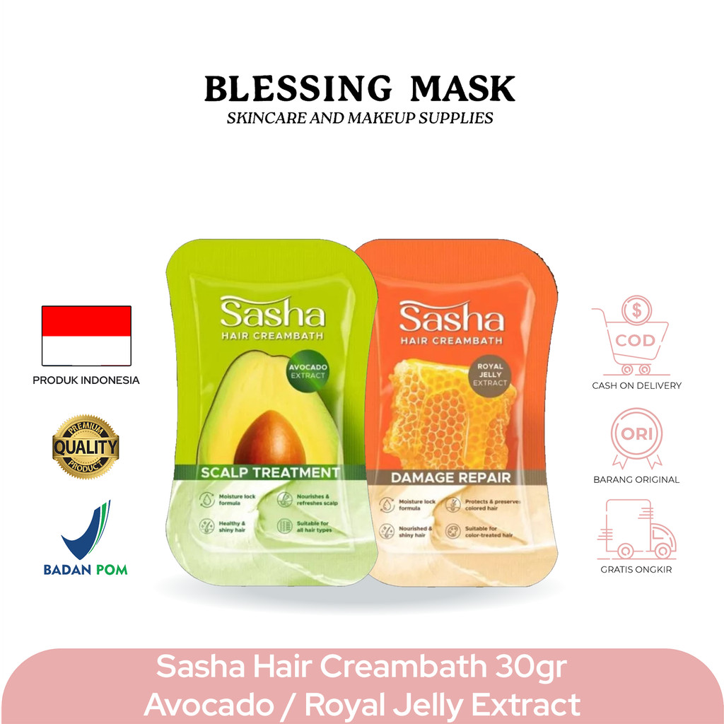 Jual Sasha Hair Creambath Avocado | Royal Jelly - 30gr | Treatment Rambut Moisture Lock Formula ...