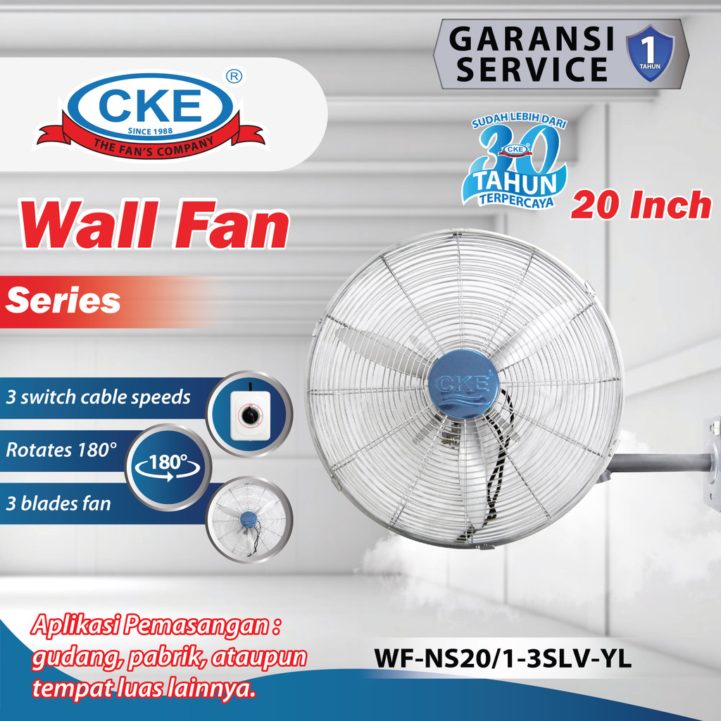 Jual Wall Fan CKE NS-SLV 20 Inch Kipas Angin Dinding Tembok Rumah Sejuk ...