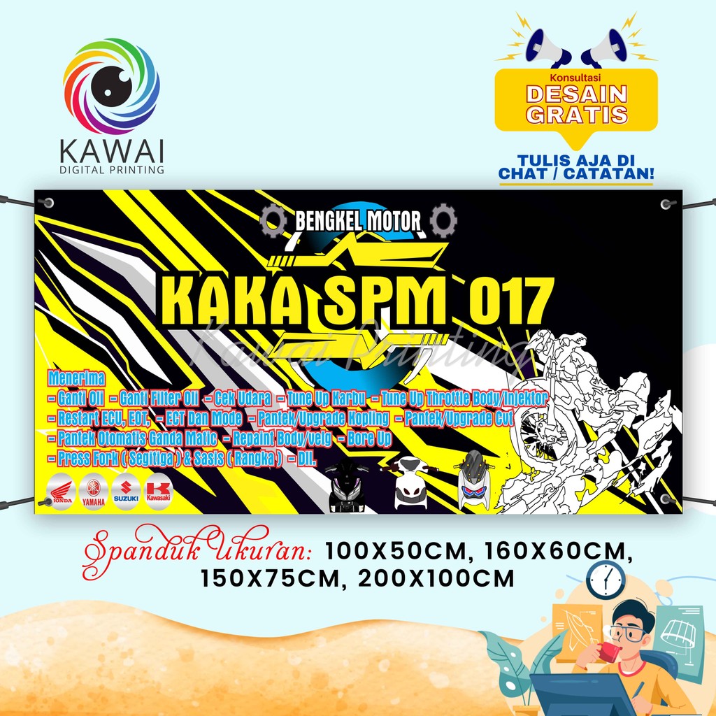 Jual Spanduk Banner MMT Bengkel Motor Hitam Kuning Rekuest 200x100 Cm ...