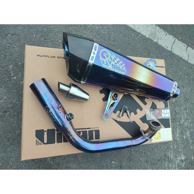 Jual Knalpot Villan RX1 Silver Blue Sandblast, Blue Purple, Silver ...
