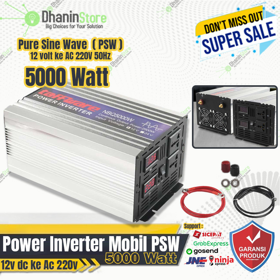 Jual Car Power Inverter Mobil Taffware Setrum Aki Dc 12v Ke Ac 220v 50Hz 5000 Watt PSW Pure Sine ...