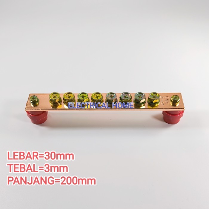 Jual Busbar Tembaga 30 x 3 x 200mm Terminal Nol 8 Baut | Shopee Indonesia