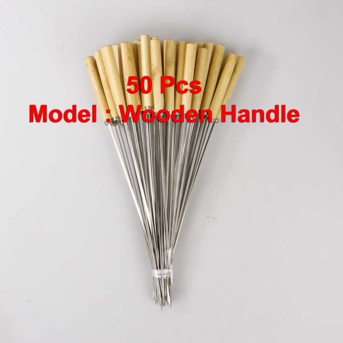 Jual Peralatan Tusuk Sate Stainless Ayam Sapi BBQ Cooking Tools 100 Pcs ...