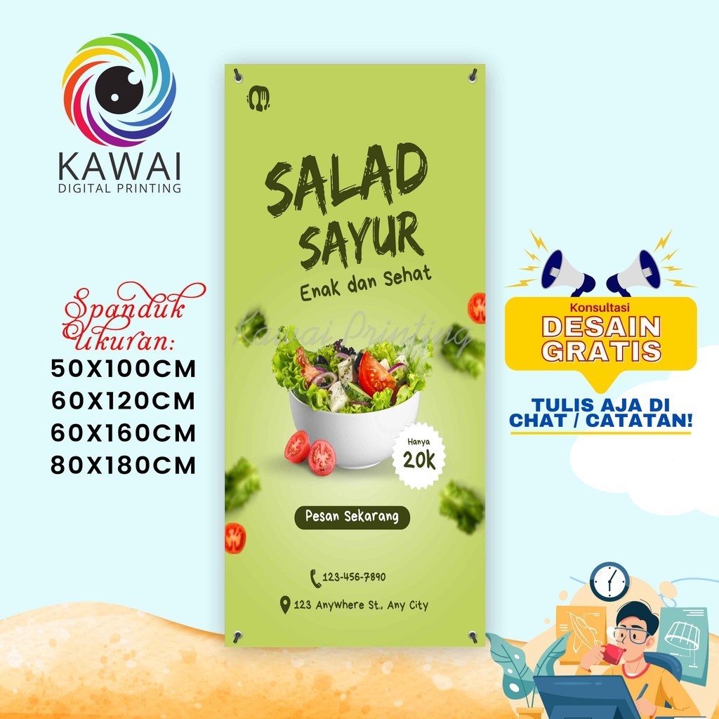 Jual Spanduk Banner MMT Jualan Salad Sayur Hijau Ukuran 60x160 | Shopee ...