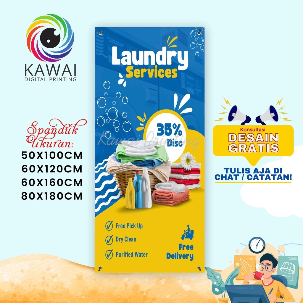 Jual Spanduk Banner MMT Laundry Jasa Cuci Baju Cucian Biru Kuning ...