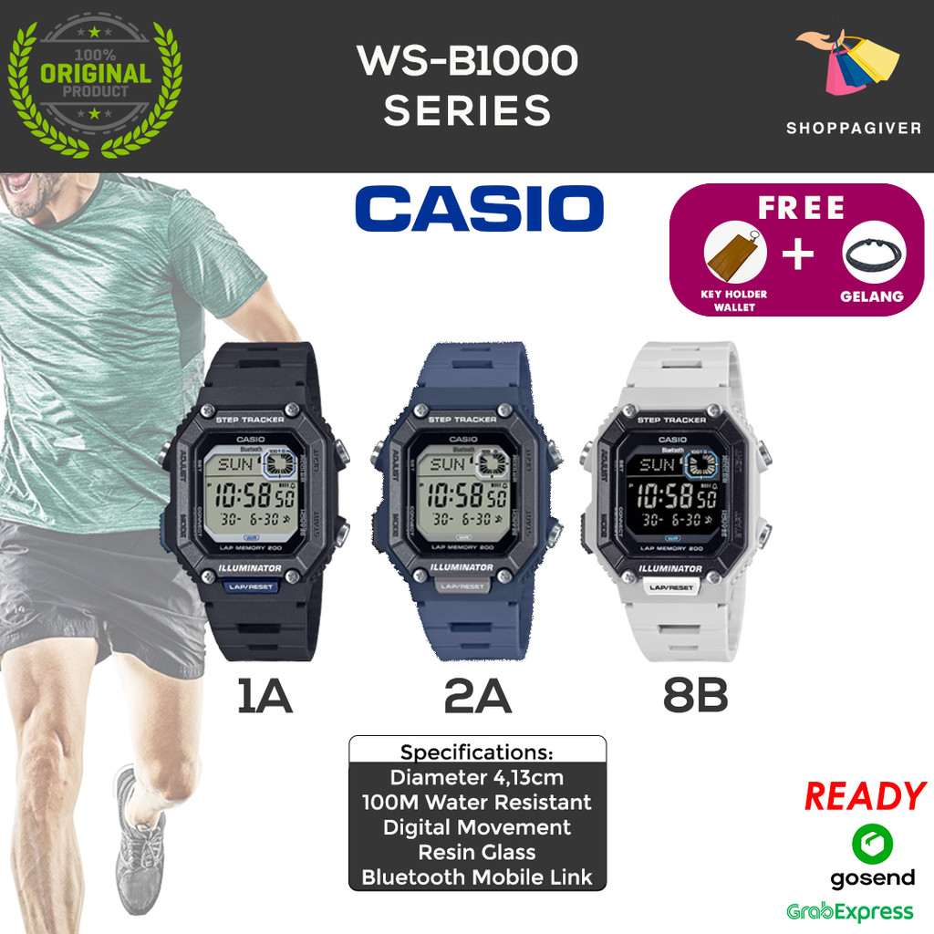 Jual Casio Original WS-B1000 Series Bluetooth Wireless Step Tracker Jam Tangan Pria Digital ...