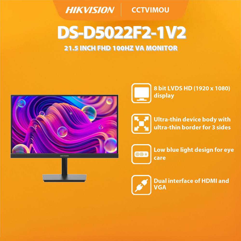 Jual HIKVISION DS-D5022F2-1V2 21.5 INCH FHD 100HZ VA MONITOR | Shopee ...