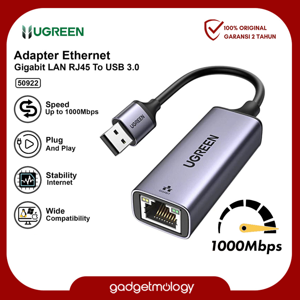 Jual UGREEN Adapter Ethernet USB 3.0 to LAN RJ45 Speed 1000mbps - 50922 ...
