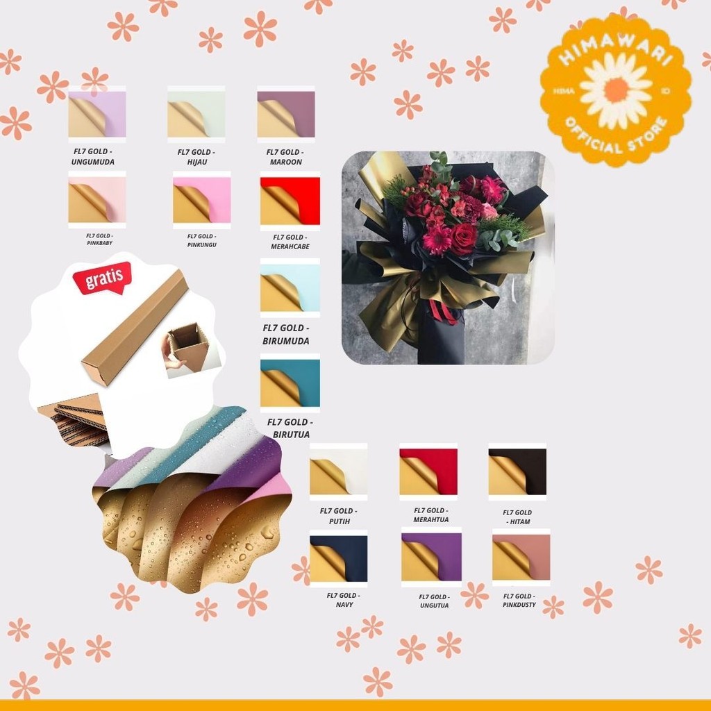Jual HIMA - FL7 GOLD 5Lembar-Kertas Bunga Buket Dua Warna Gold/Kertas ...