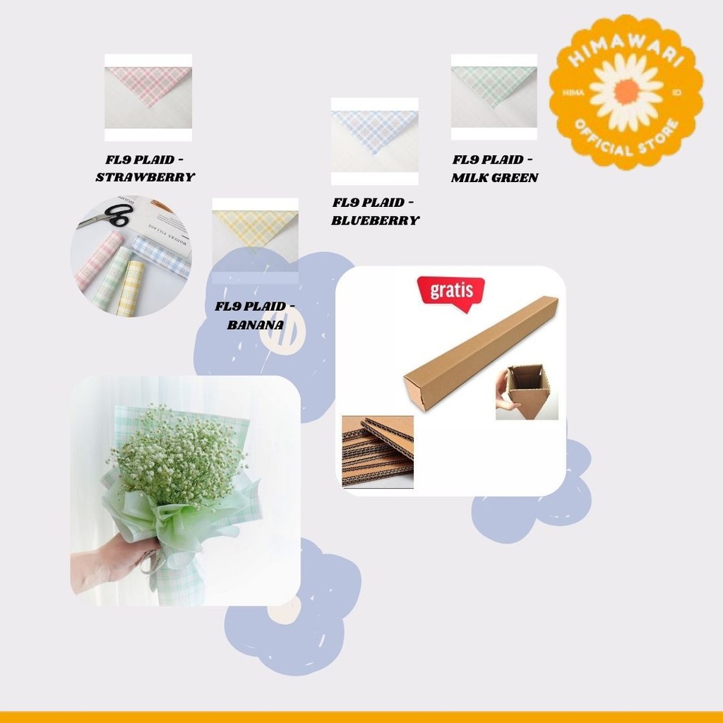 Jual HIMA - (5 LEMBAR) - FL9 PLAID Kertas Bunga Buket Motif Kotak ...