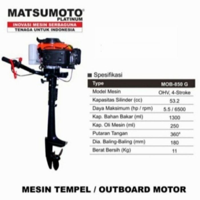 Jual Mesin Tempel Outboard Motor 5 Hp 4tak MATSUMOTO MOB 850 G Mesin ...