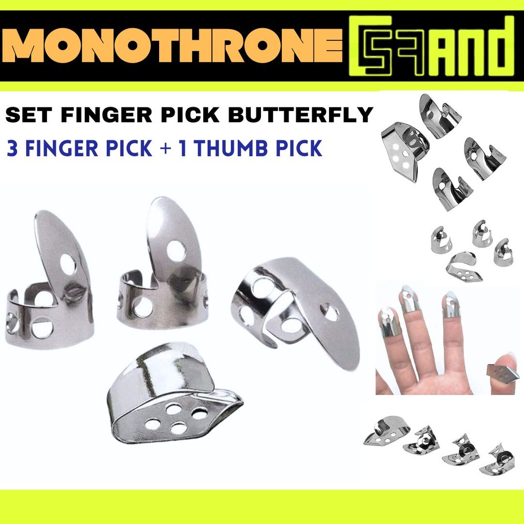 Jual Thumb Pick Finger Pick Metal Gitar Banjo Ululele Pelindung Jari ...