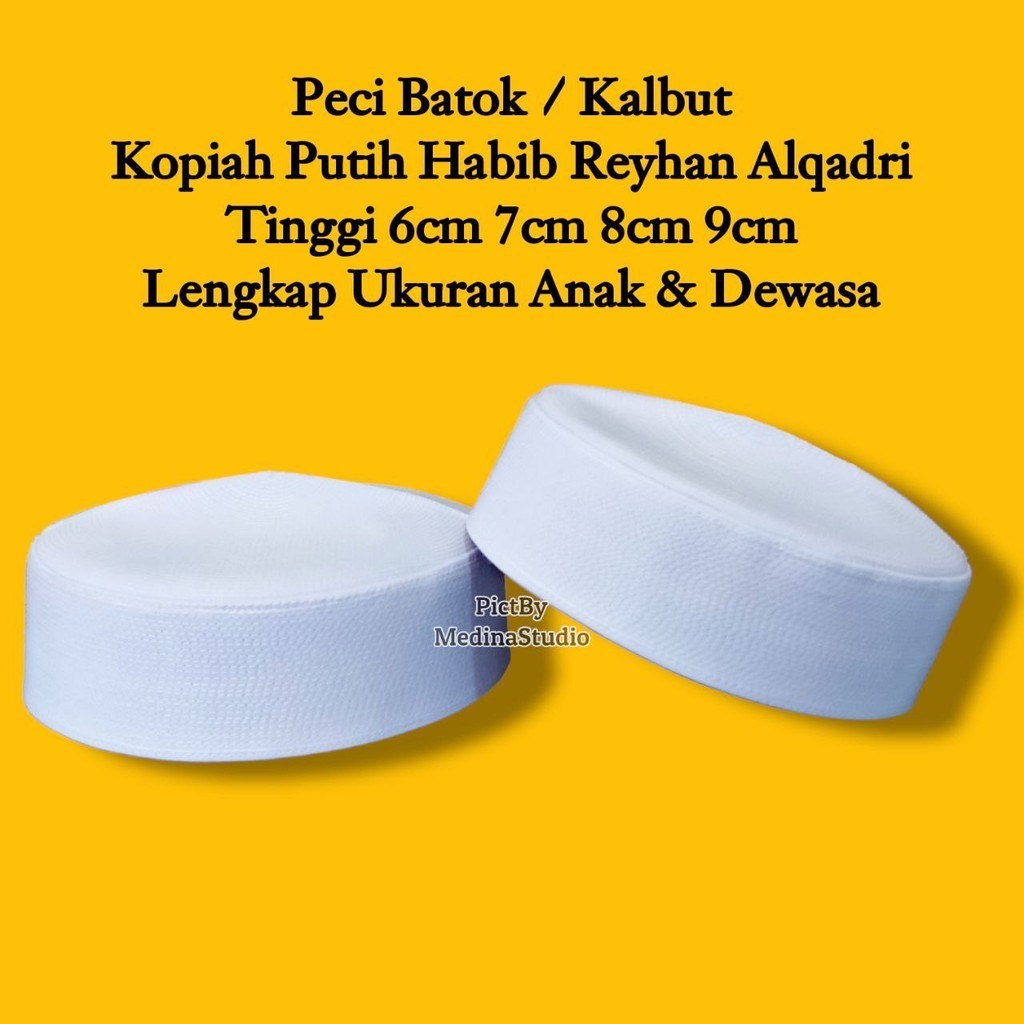 Jual peci putih habib bahar songkok kopiah putih pendek/ songkok kalbut ...