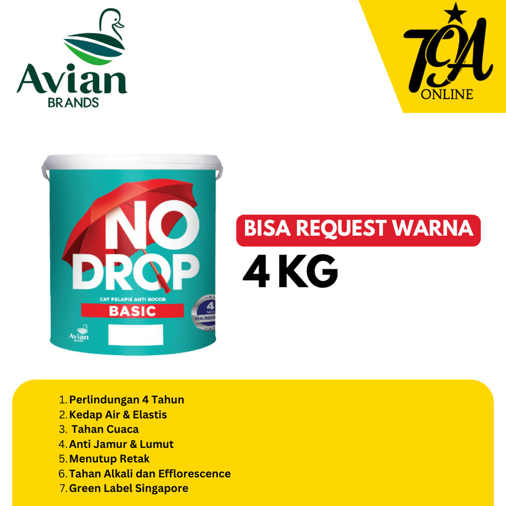 Jual AVIAN BRANDS No Drop Basic Cat Tembok Pelapis Anti Bocor Tinting Color 4 KG | Shopee Indonesia