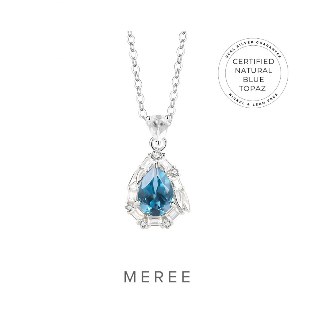 Jual Meree Azure Natural Blue Topaz Necklace Sterling Silver Kalung ...
