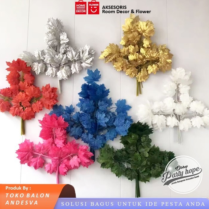 Jual daun maple tangkai artificial / hiasan dinding daun palsu maple ...