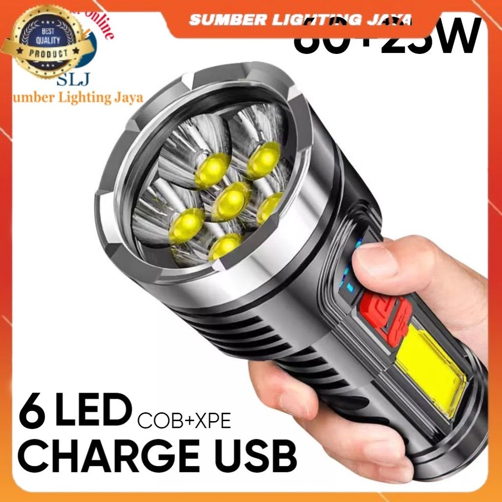 Jual SENTER LED 6 MATA 60 + 25W SUPER TERANG / SENTER CAS USB | Shopee ...