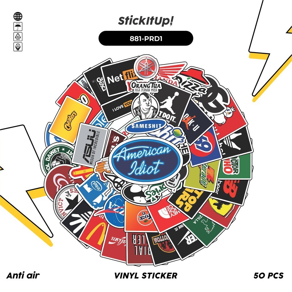 Jual COD 50 PCS STIKER Aesthetic Logo Brand Parody Vinyl Waterproof ...