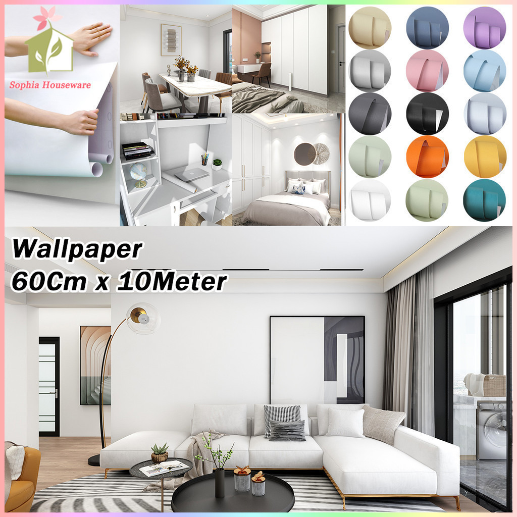 Jual 15 Warna Lebar 60cm*3M Wallpaper Dinding Polos Solid - Wallpaper ...