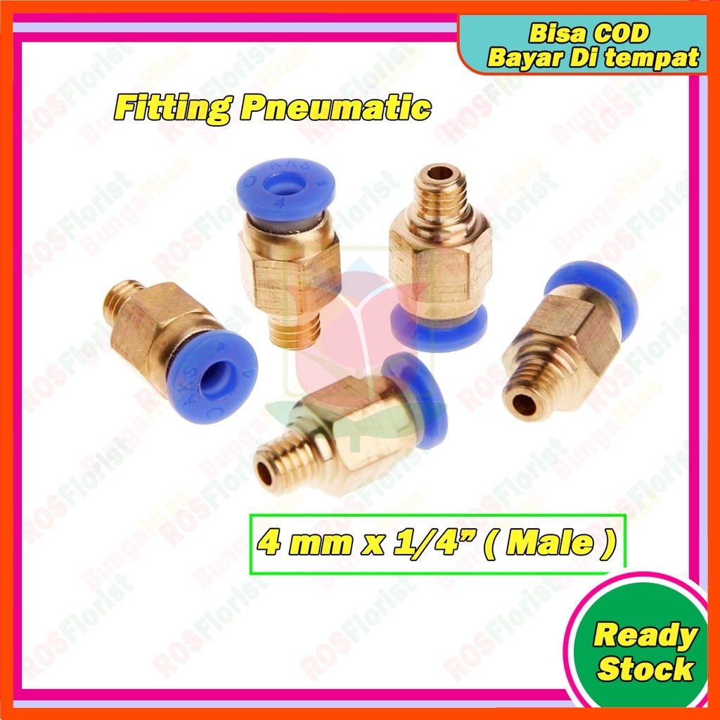 Jual RF - Fitting Pneumatic 4 mm x 1/4 Male Drat Slip Lock Konektor Lurus Selang 4mm PU PE FPU ...