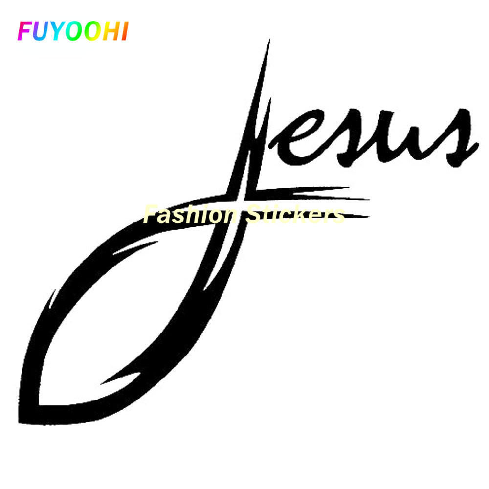 Jual FUYOOHI Stickers JESUS CURSIVE CROSS CHRISTIAN FISH VINYL DECAL ...
