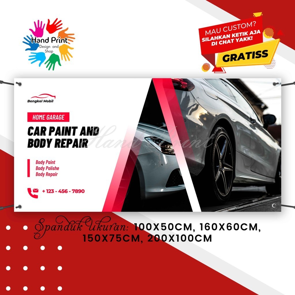Jual Cetak Spanduk Banner Bengkel Mobil Putih Merah MMT Spanduk Custom ...