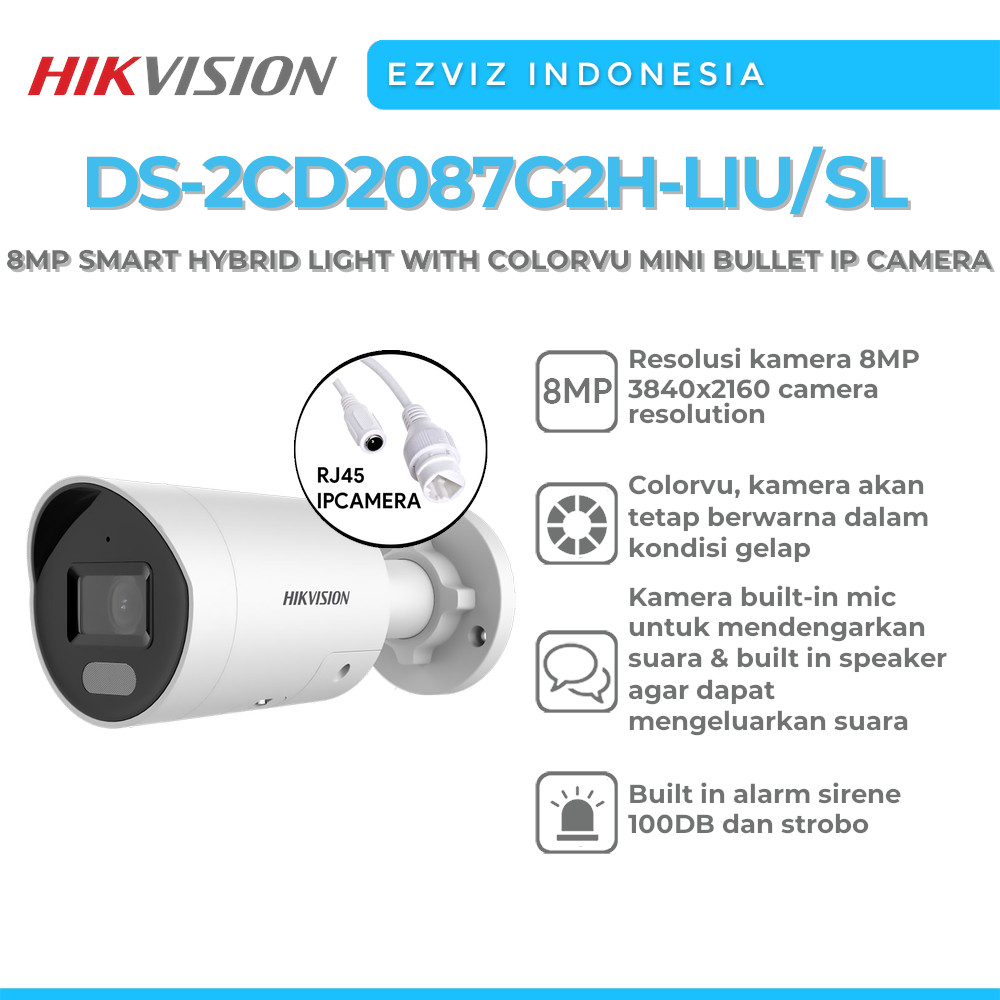 Jual HIKVISION DS-2CD2087G2H-LIU/SL 8MP SMART HYBRID LIGHT COLORVU MINI BULLET IP CAMERA ...
